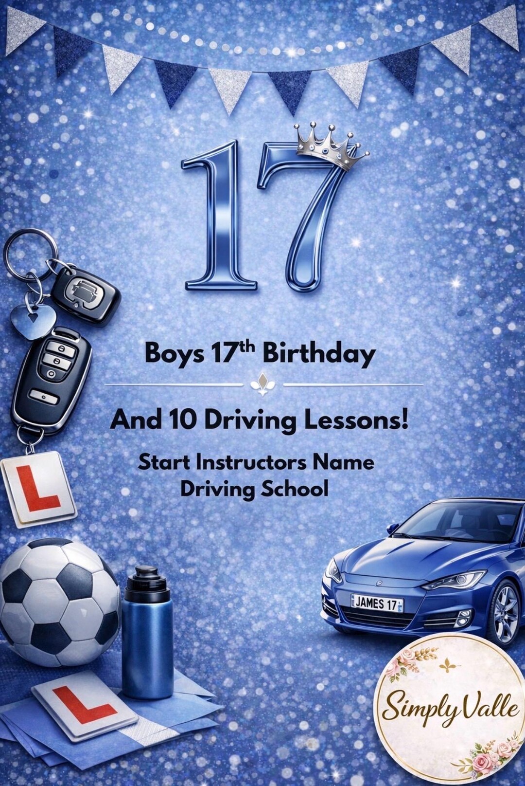 17th Birthday Invitation Template | Boys Driving Lessons Invite ...