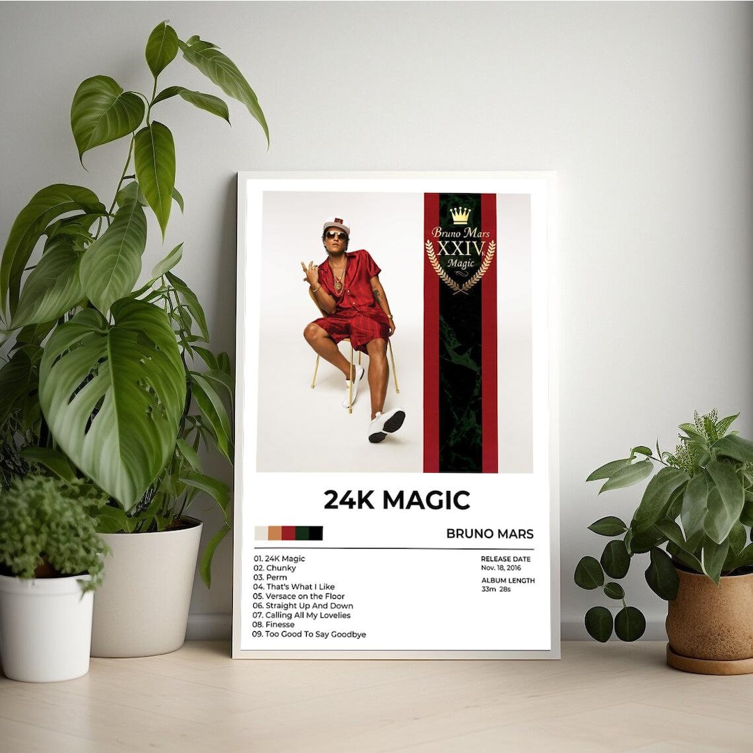 Bruno Mars 24K Magic Album Poster, Bruno Mars Music Poster, Vintage ...