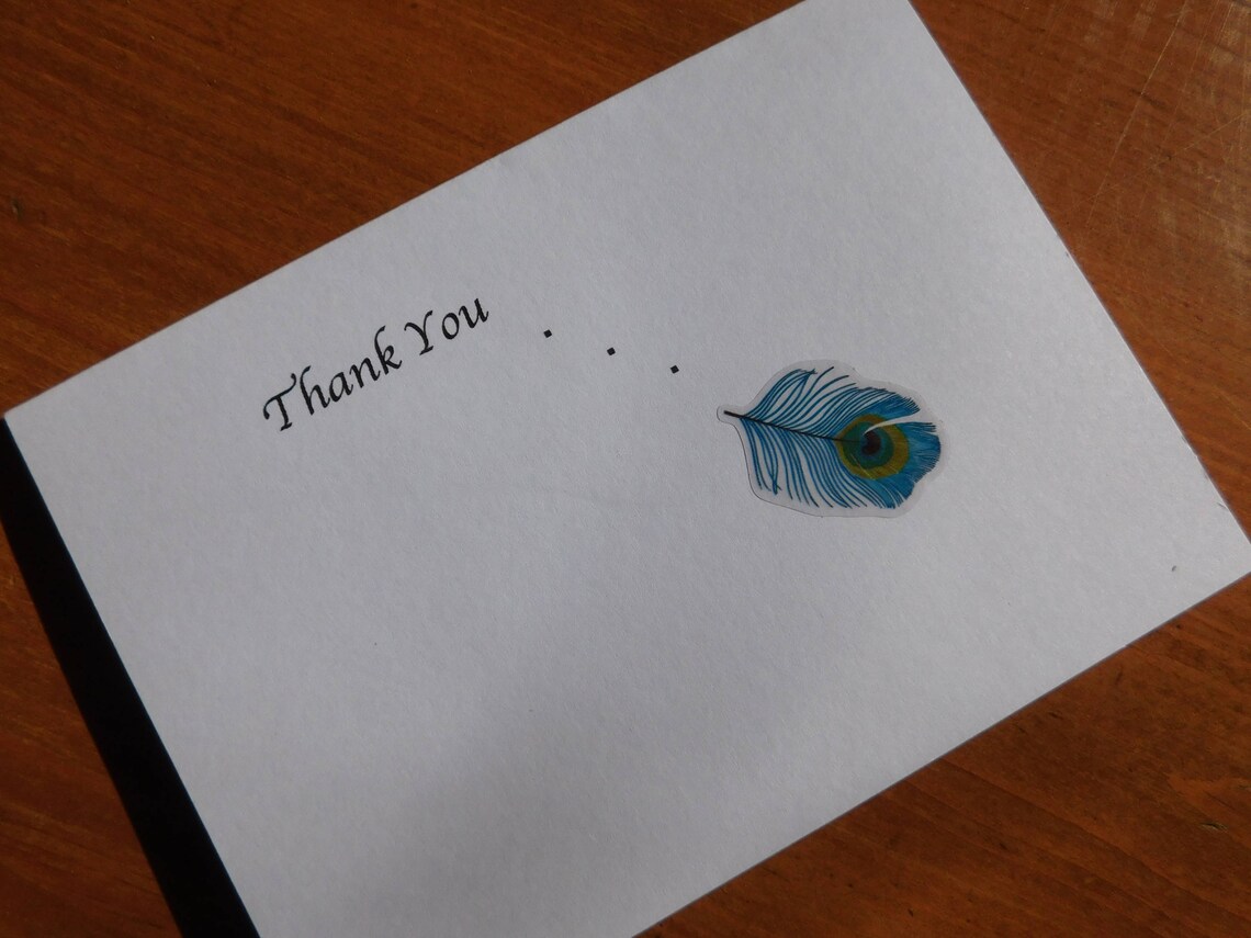 Peacock Feather Card Set of 12 Feather Thank You Note | Etsy