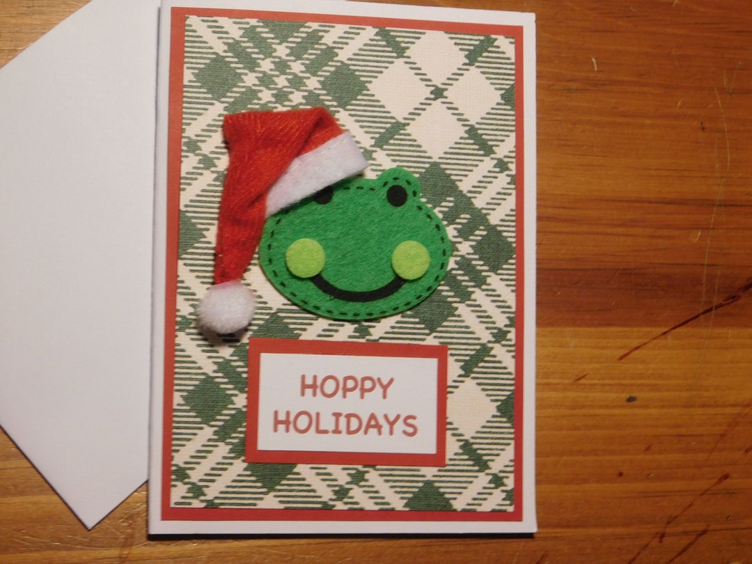 Christmas Frog Greeting Card, Frog Christmas Card, Hoppy Holidays Frog ...
