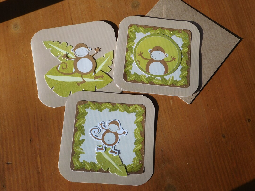 Monkey Cards, Monkey Birthday Cards, Kids Monkey Card, Chimpanzee, Set ...