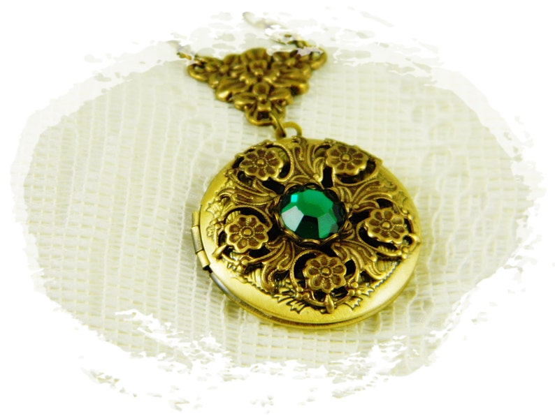 Locket Locket Necklace Necklace Emerald Green Locket | Etsy