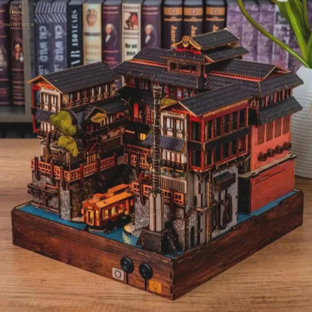 Japanese Onsen Miniature House Kit With LED Lights, DIY Wooden Hot ...