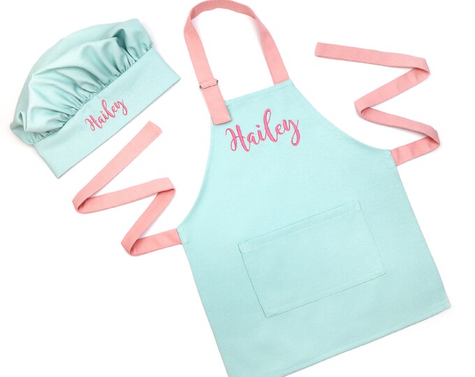 Kids Apron Set Apron and Chef Hat Personalized Childs Apron Set Toddler ...