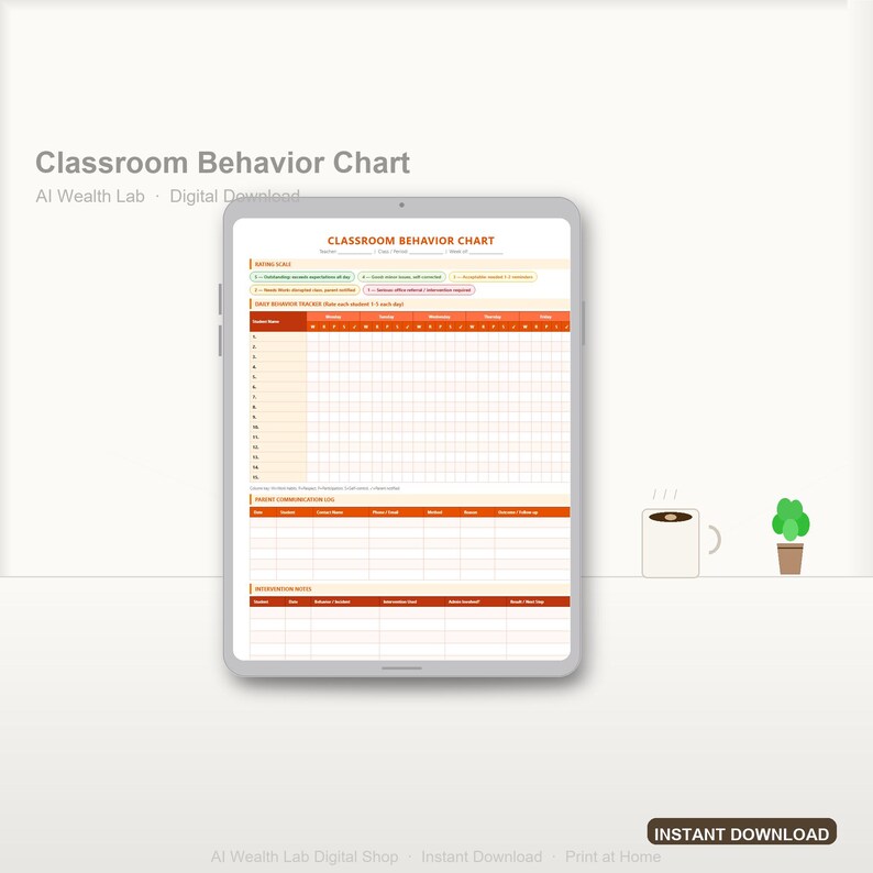 Classroom Behavior Chart | Student Tracker, Parent Log (instant ...