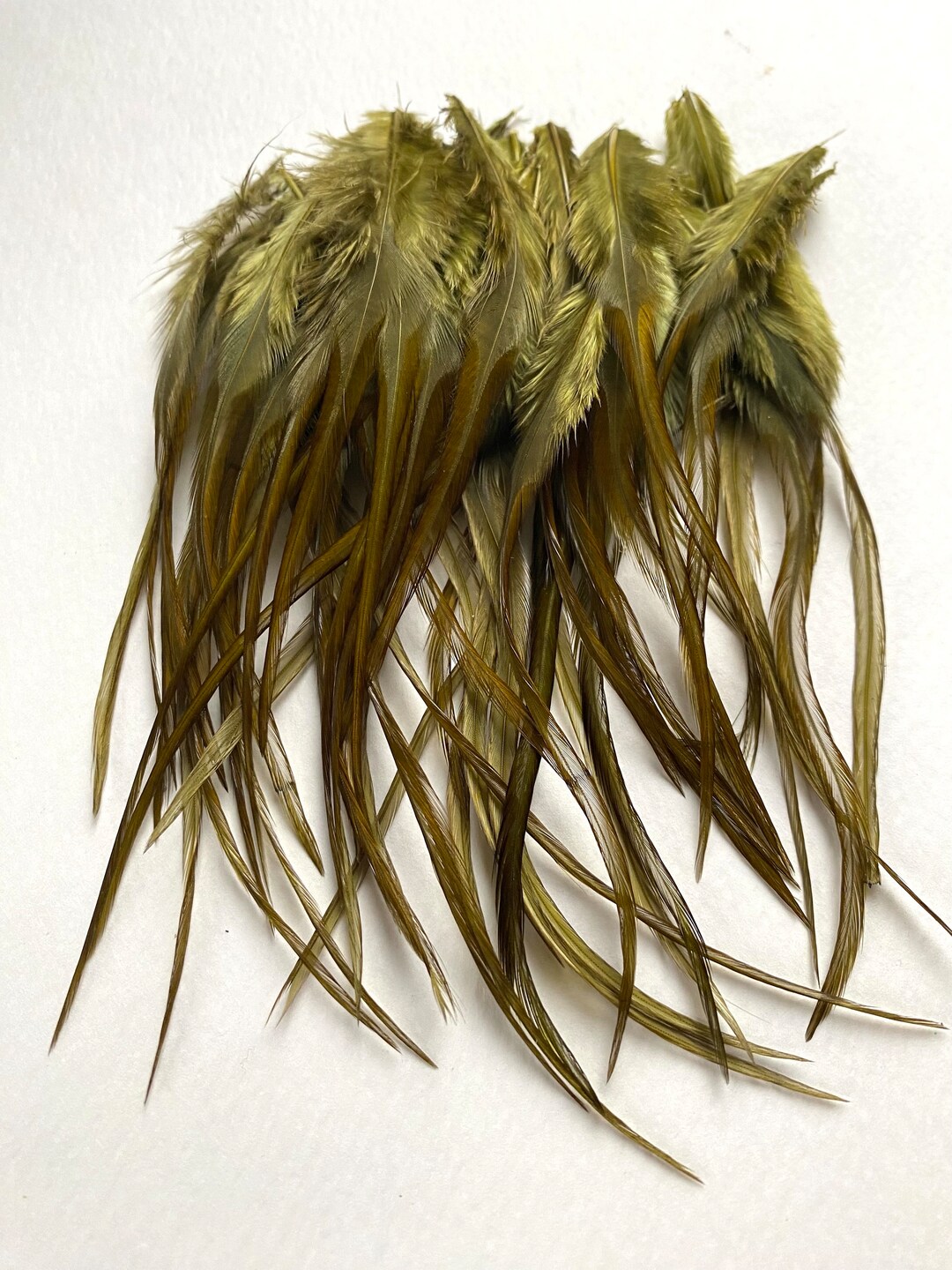 50 Fluff Rooster Saddle Hackle Feathers - Olive (3 - 5 Inches) - Etsy