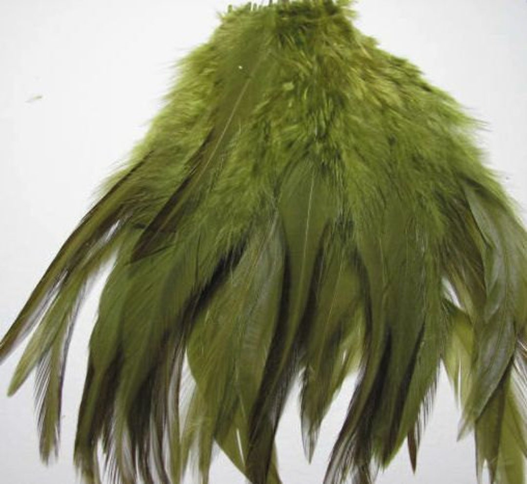 40 Strung Rooster Saddle Hackle Feathers - Dark Olive (5 - 8 Inches) - Etsy