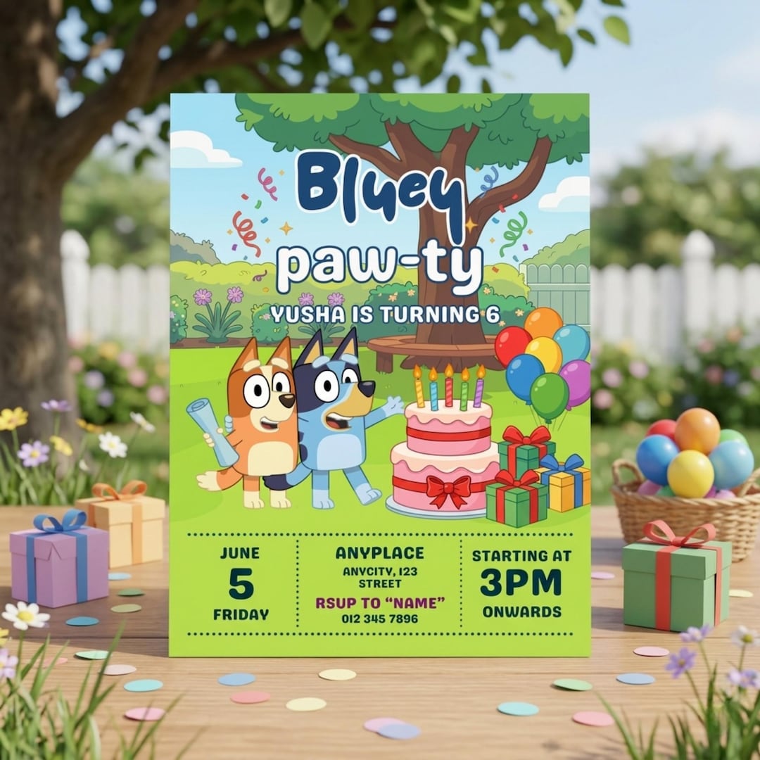 Bluey Birthday Invitation, Canva Editable Template, Digital Download ...