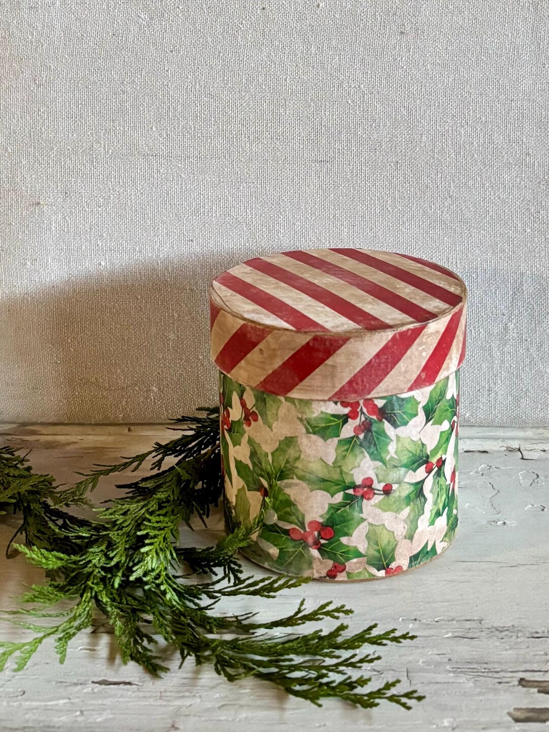 Primitive,grungy Paper Mache Round Box, Christmas Bowl Fillers ...