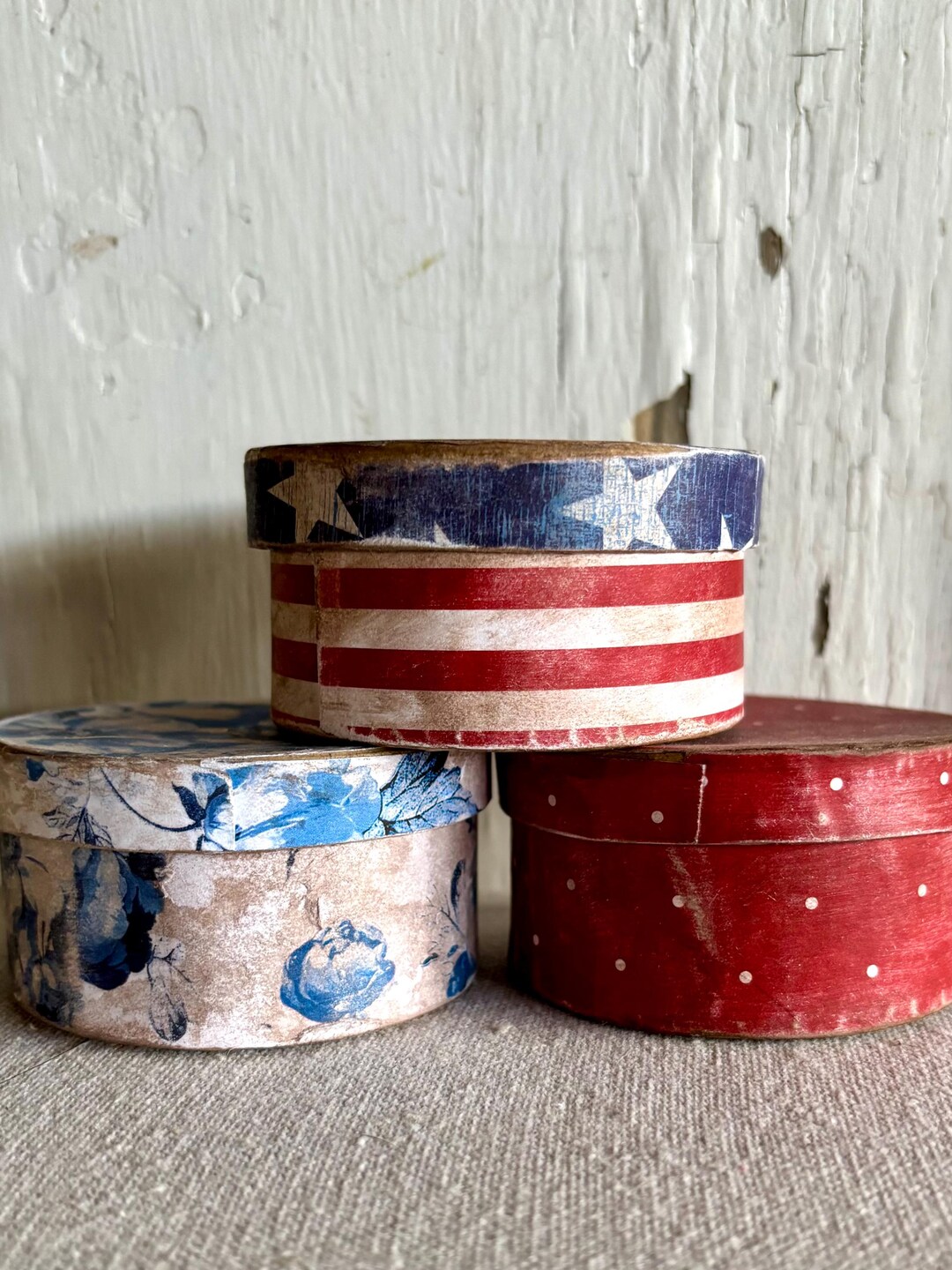 Primitive,grungy Paper Mache Round Boxes, Americana Bowl Fillers ...