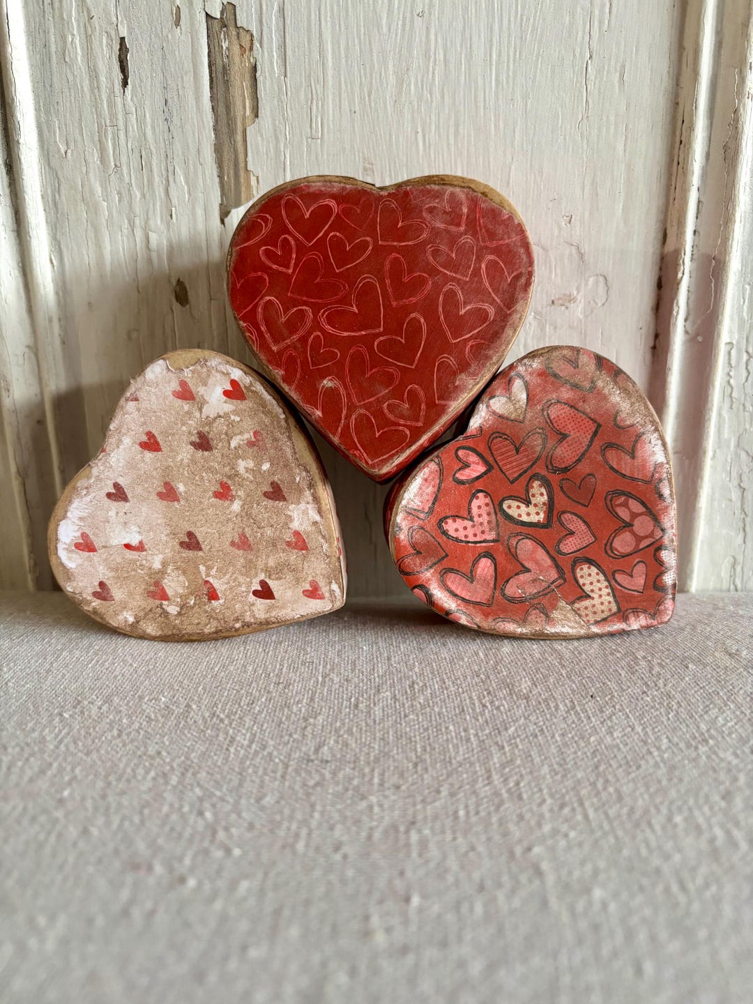 Primitive,grungy Paper Mache Heart Boxes, Valentines Bowl Fillers ...