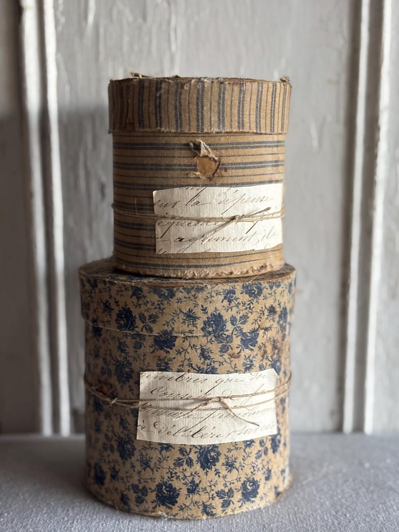 Primitive Grungy Distressed Fabric Covered Paper Mache Boxes ...