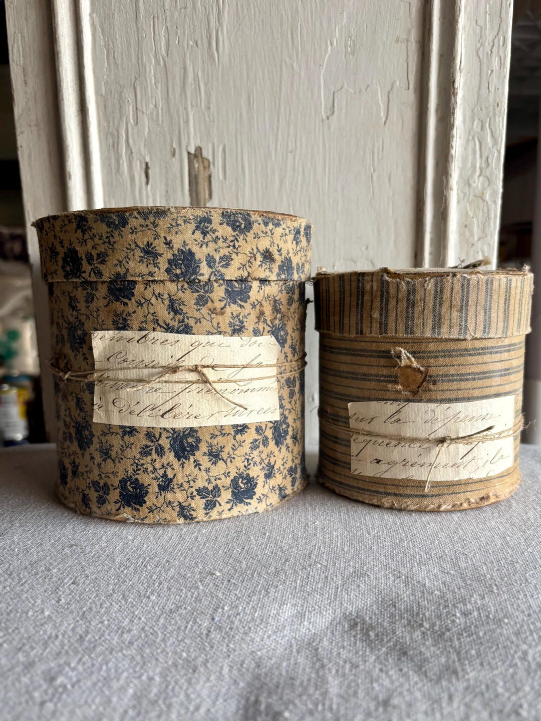 Primitive Grungy Distressed Fabric Covered Paper Mache Boxes ...