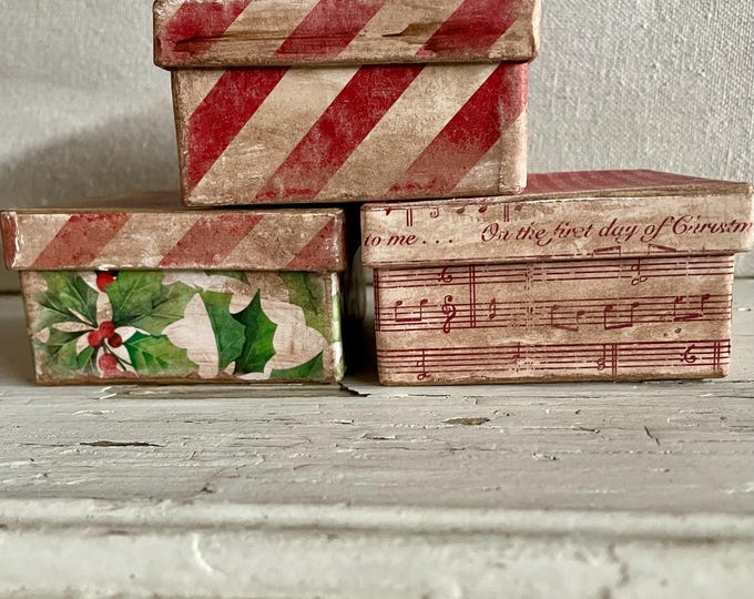 Primitive,grungy Paper Mache Square Boxes, Christmas Bowl Fillers ...