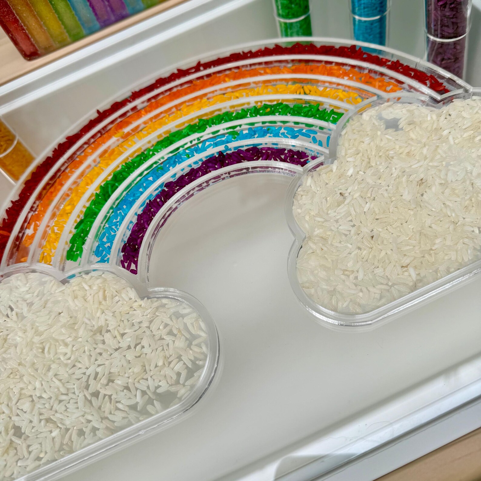Rainbow Flisat Sensory Insert | Montessori Play | Rice Fill in | Write ...