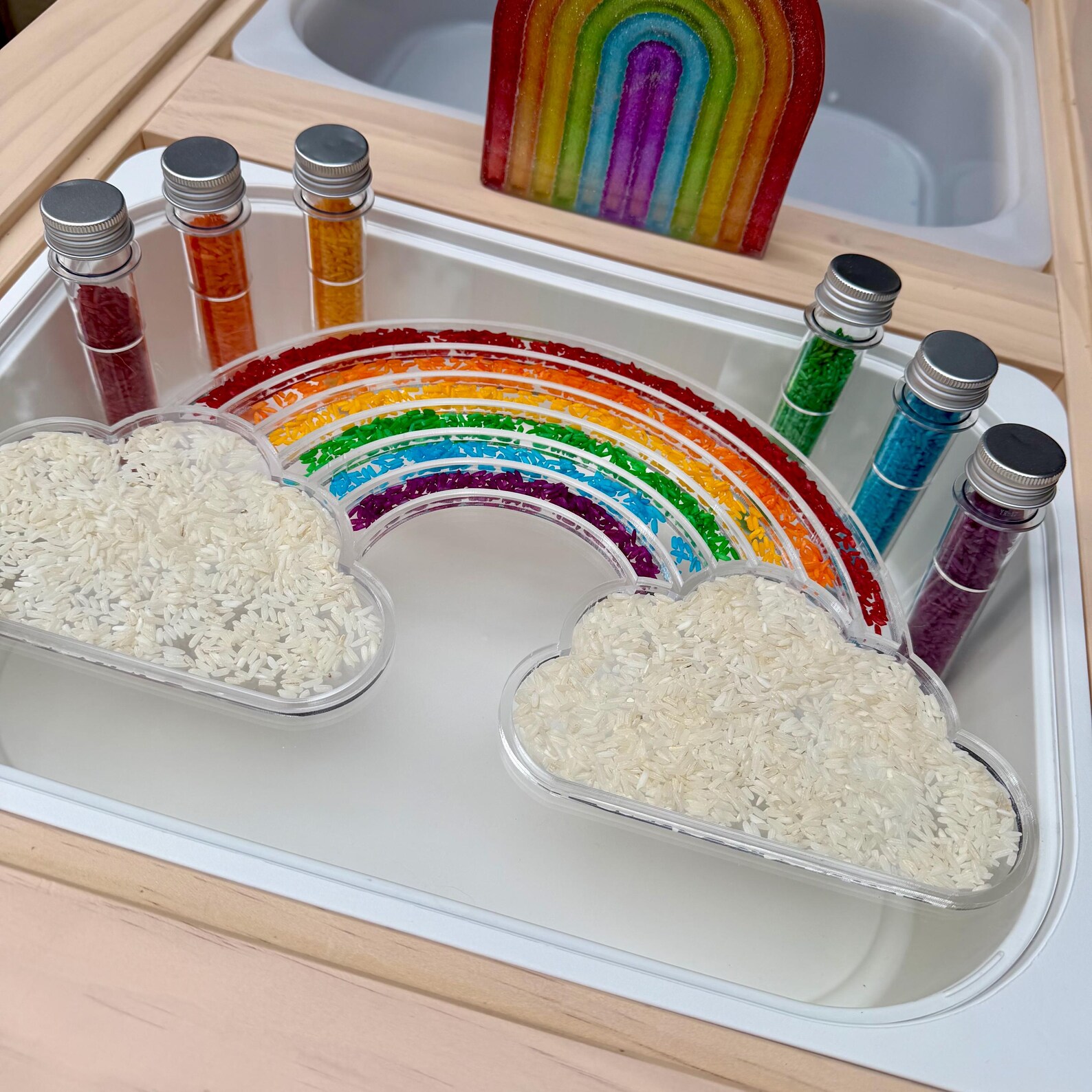 Rainbow Flisat Sensory Insert | Montessori Play | Rice Fill in | Write ...