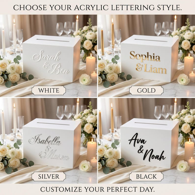 Personalised Wedding Card Box, Keepsake Memory Box, Custom Names, Boho ...