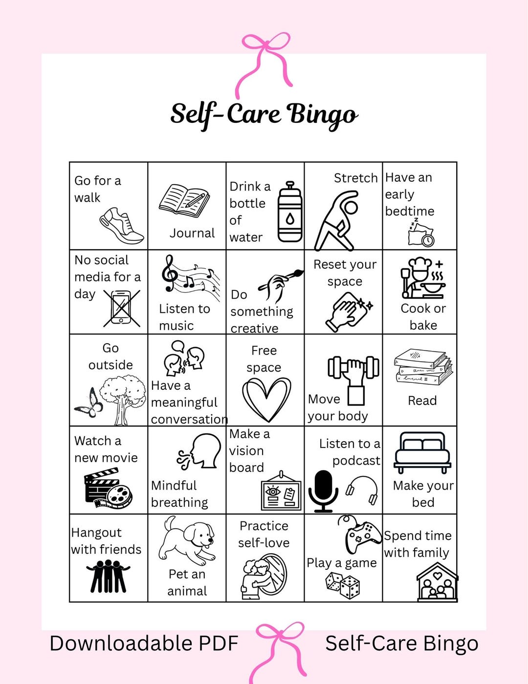 Self-care Bingo Printable | Mental Health Activity, Therapy Tool ...