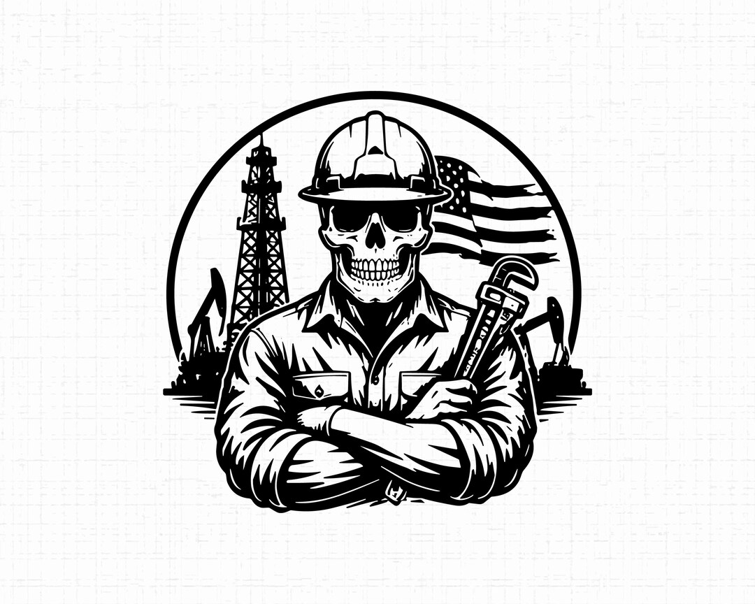 Oilfield Worker SVG PNG JPG: Patriotic Skull Design, Oil Rig Roughneck ...