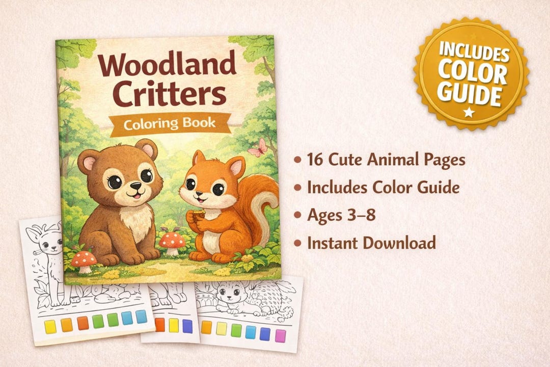 Woodland Critters Coloring Book | 16 Animal Pages With Color Guide ...