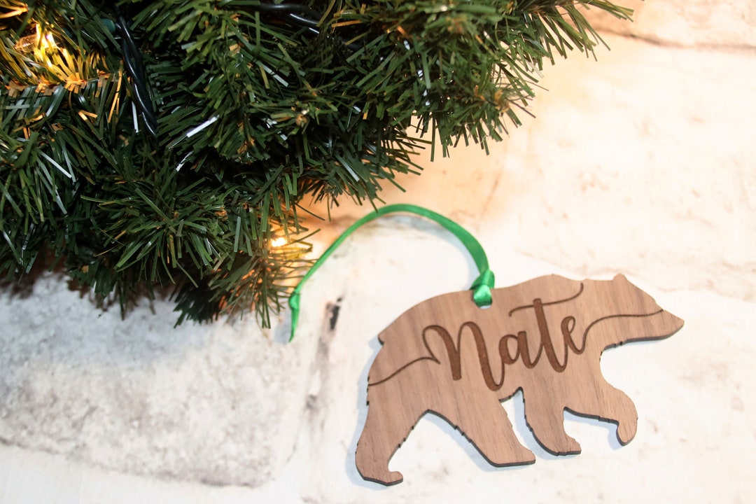 Personalized Bear Name Ornament - Custom Name Ornament - Wood Bear ...