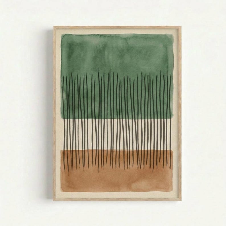 Abstract Forest Print, Green Brown Wall Art, Japandi Minimalist Poster ...