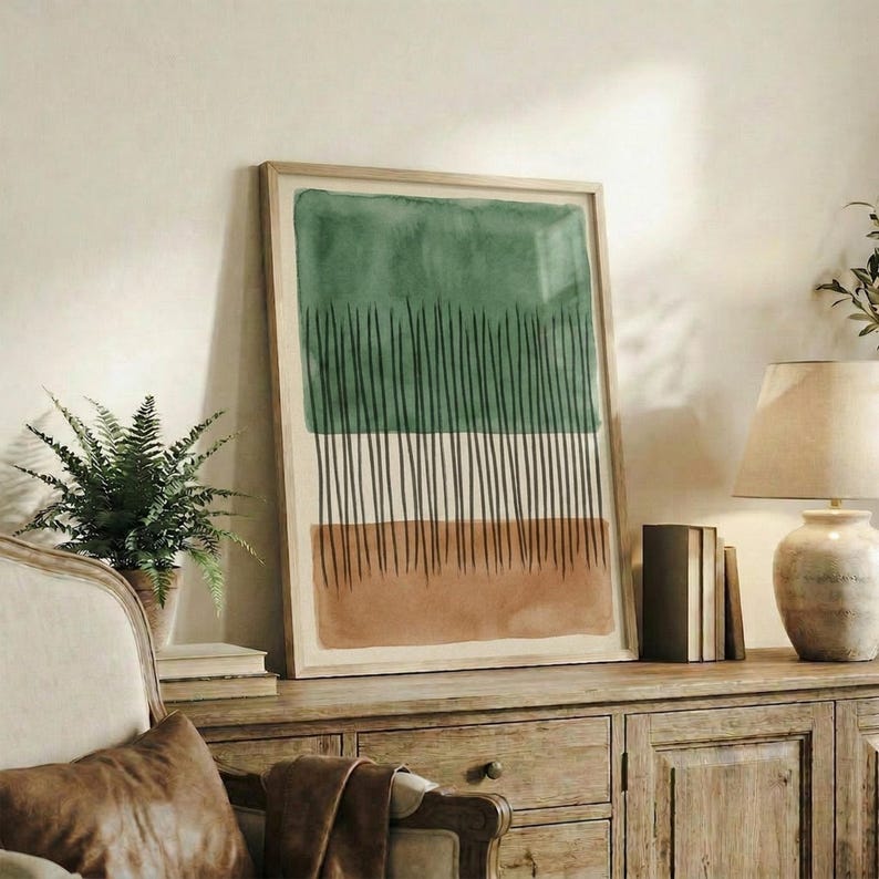 Abstract Forest Print, Green Brown Wall Art, Japandi Minimalist Poster ...