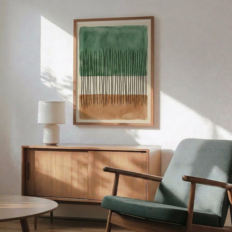 Abstract Forest Print, Green Brown Wall Art, Japandi Minimalist Poster ...