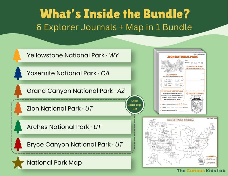 National Park Activity Sheets for Kids | Journals & Map | Printable - Etsy