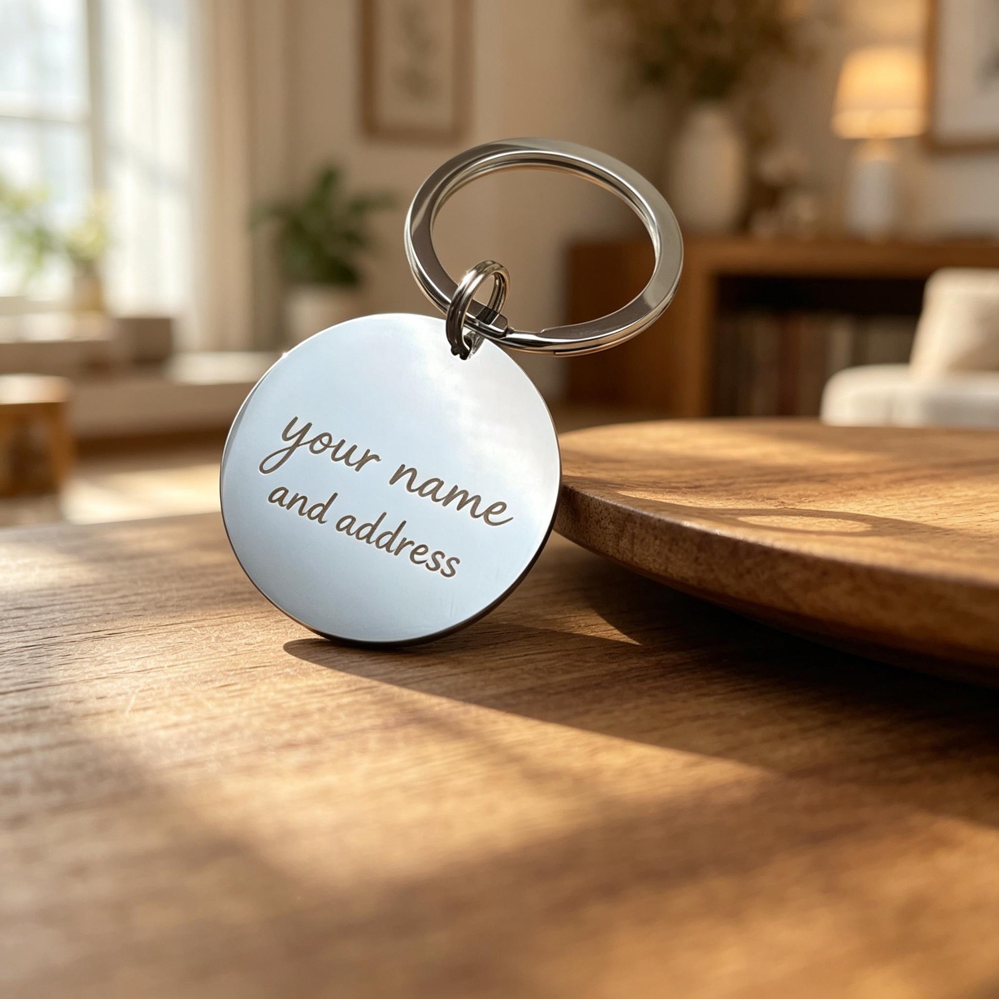 Personalized Logo Stainless Steel Keychain, Custom Laser Engraved Charm ...