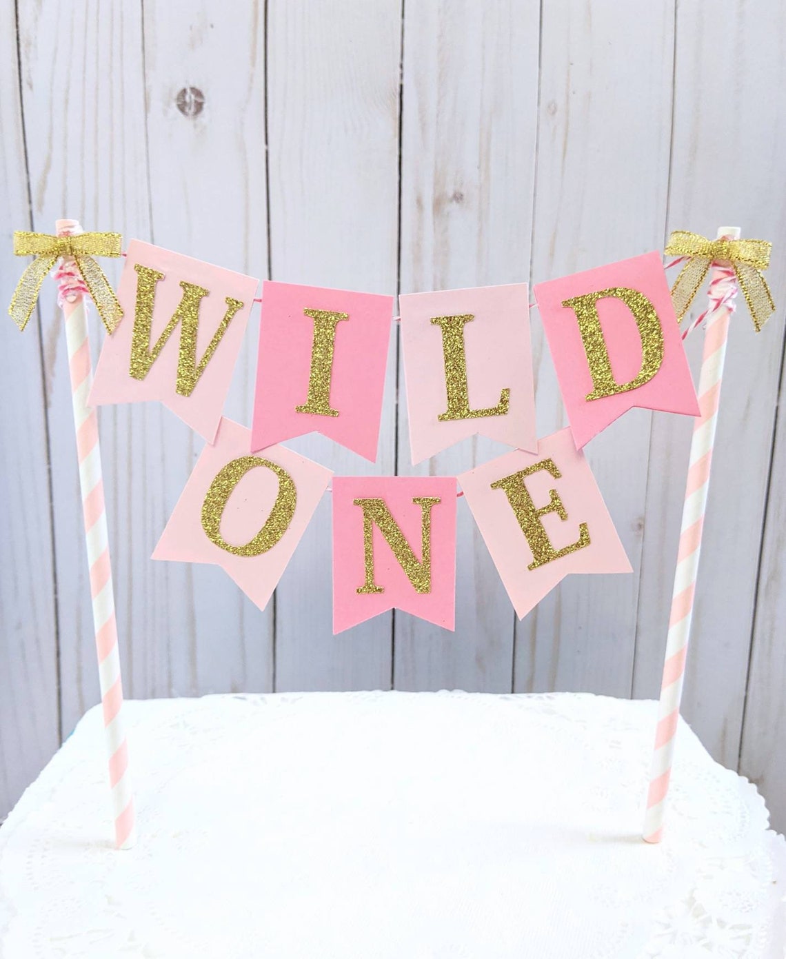 Wild One Pink and Gold Smash Cake Topper Banner Baby Girl 1st | Etsy
