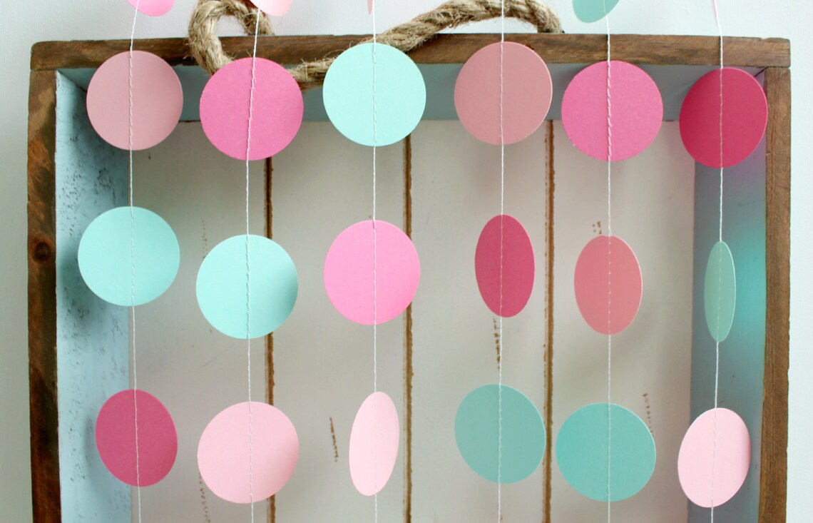 Mint Green Light Pink Dark Pink 12 Ft Circle Paper Garland - Etsy