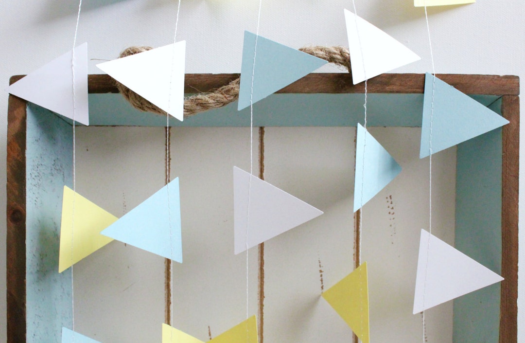 Light Blue, Yellow, White, Grey 10 Ft Geo Triangle Paper Garland ...