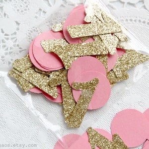 50 Gold Glitter Number One Pink Circle Confetti Die Cuts Cardstock 1.5 ...