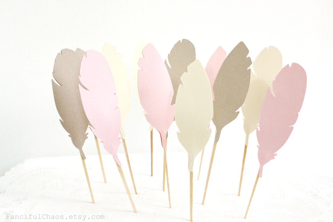 12 Bohemian Feather Cupcake Toppers, Baby Shower, Wedding, Tribal Party ...