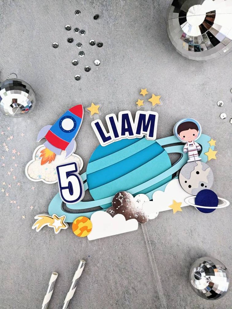 Outer Space Astronaut Cake Topper Birthday Party Decor Reach - Etsy