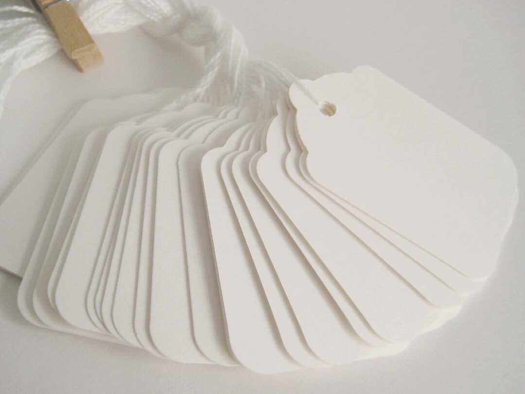100 WHITE Strung Hang Tag, Gift Tag, Price Tag Die Cuts Punches ...