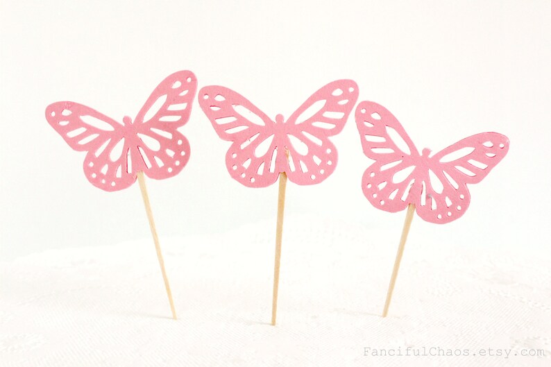 12 Pink Butterfly Cupcake Toppers Girl Baby Shower Birthday - Etsy