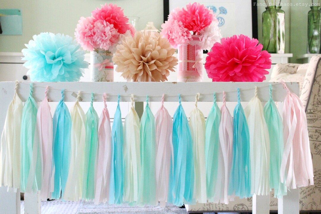 Light Pink, Mint Green, Aqua, Cream Tissue Paper Tassel Garland Wedding ...