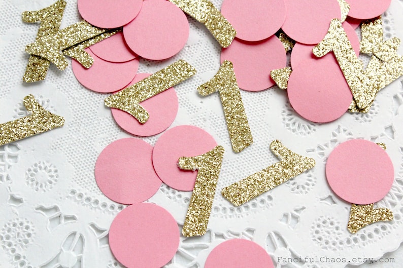 50 Gold Glitter Number One Pink Circle Confetti Die Cuts - Etsy