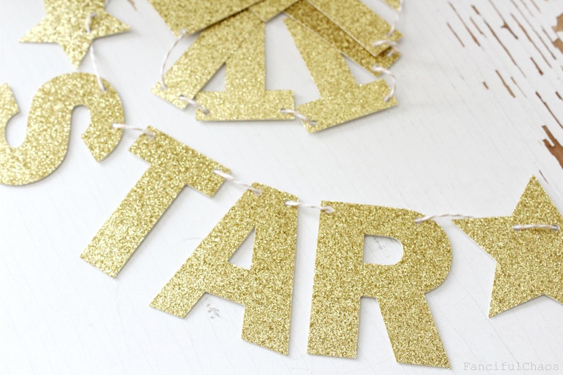 Twinkle Little Star Gold Glitter Paper Banner Garland - Etsy