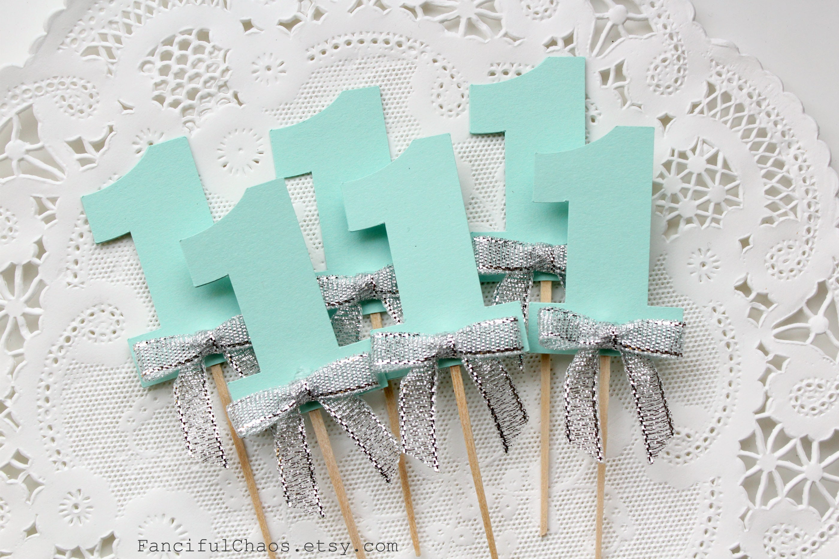 12 Number One Mint Green and Silver Cupcake Toppers Baby Girl | Etsy