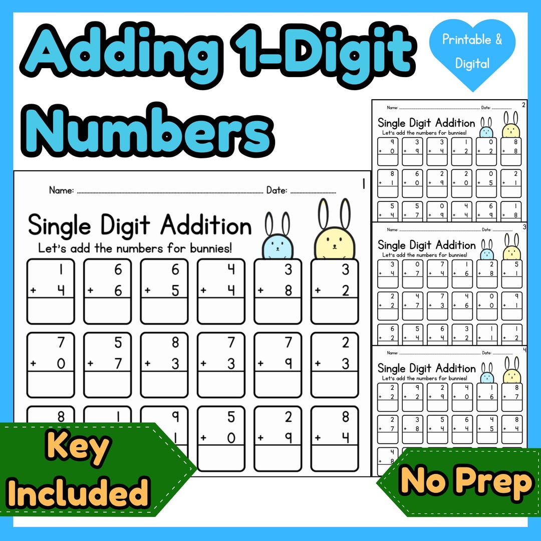 Single Digit Addition Worksheets to 10 | 20 Pages With Answer Keys (no ...