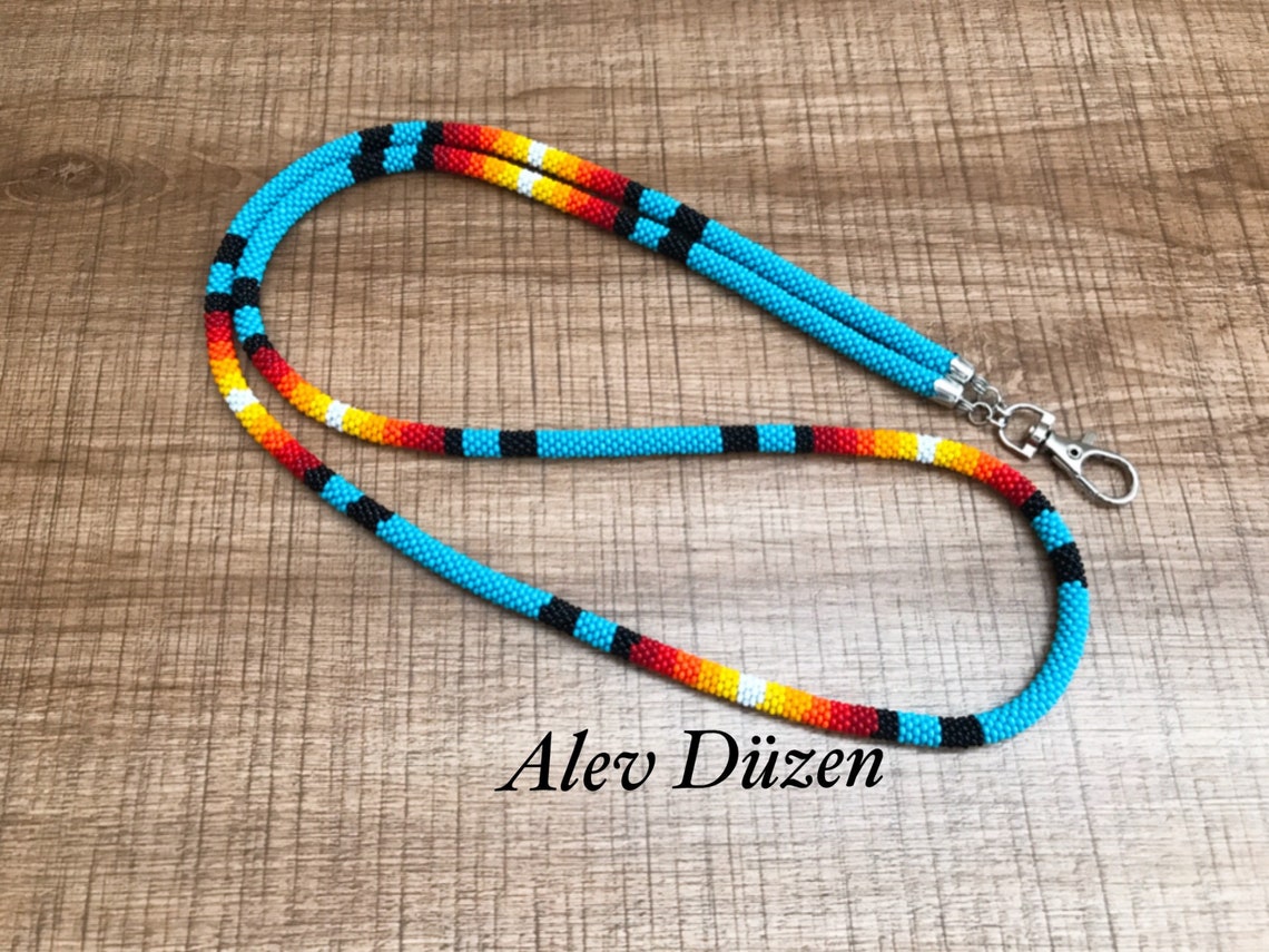 Native American Style Lanyard Beaded Badge Holder Beaded | Etsy
