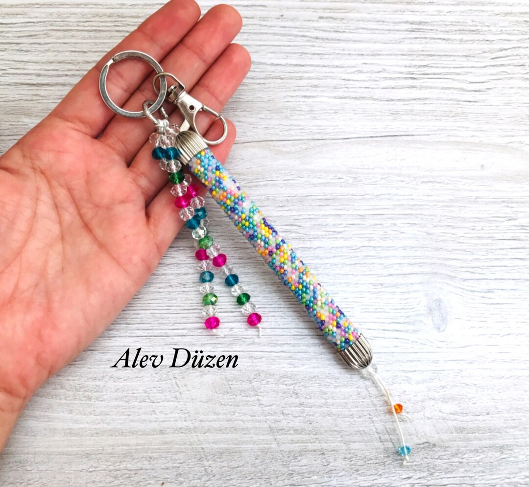 Crocheted Seed Bead Keychain: Colorful Keyring, Purse Charm - Etsy