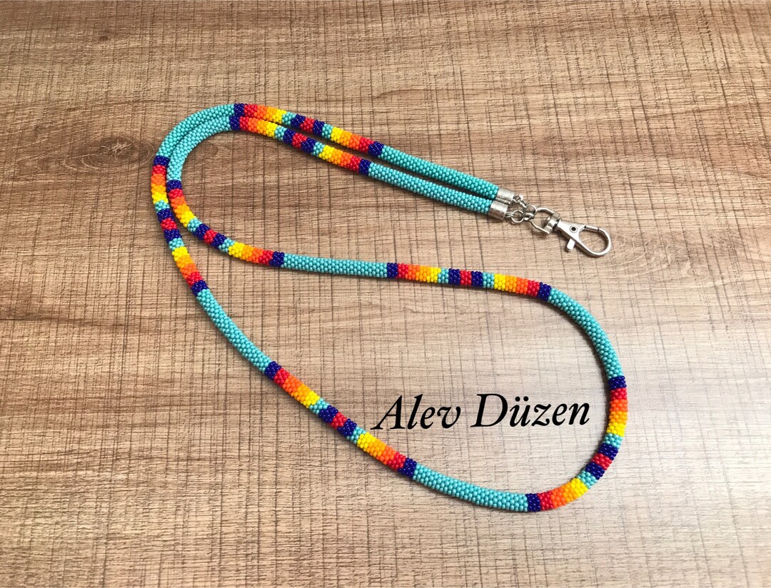 Native American Style Lanyard, Beaded Badge Holder, Beaded Lanyard ...