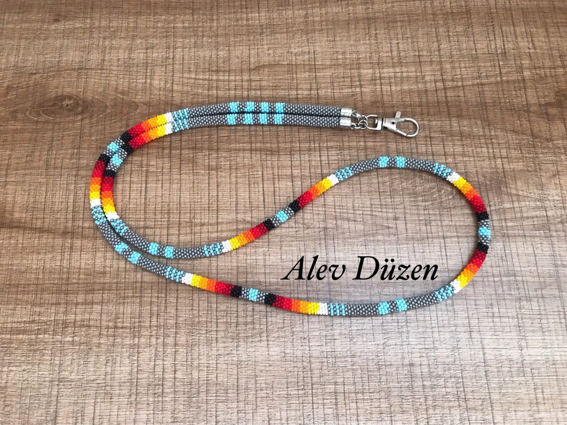 Native American Style Lanyard Beaded Badge Holder Beaded - Etsy