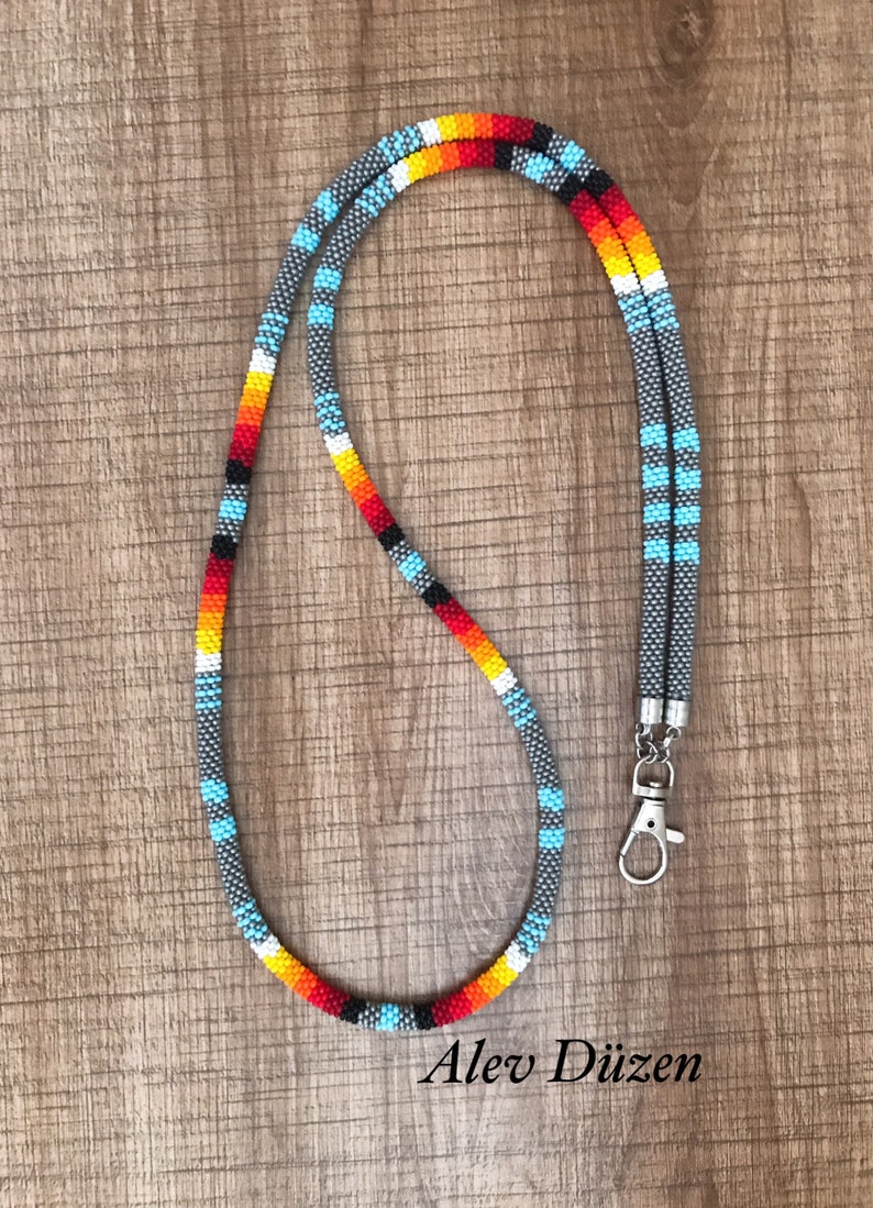 Native American Style Lanyard Beaded Badge Holder Beaded | Etsy