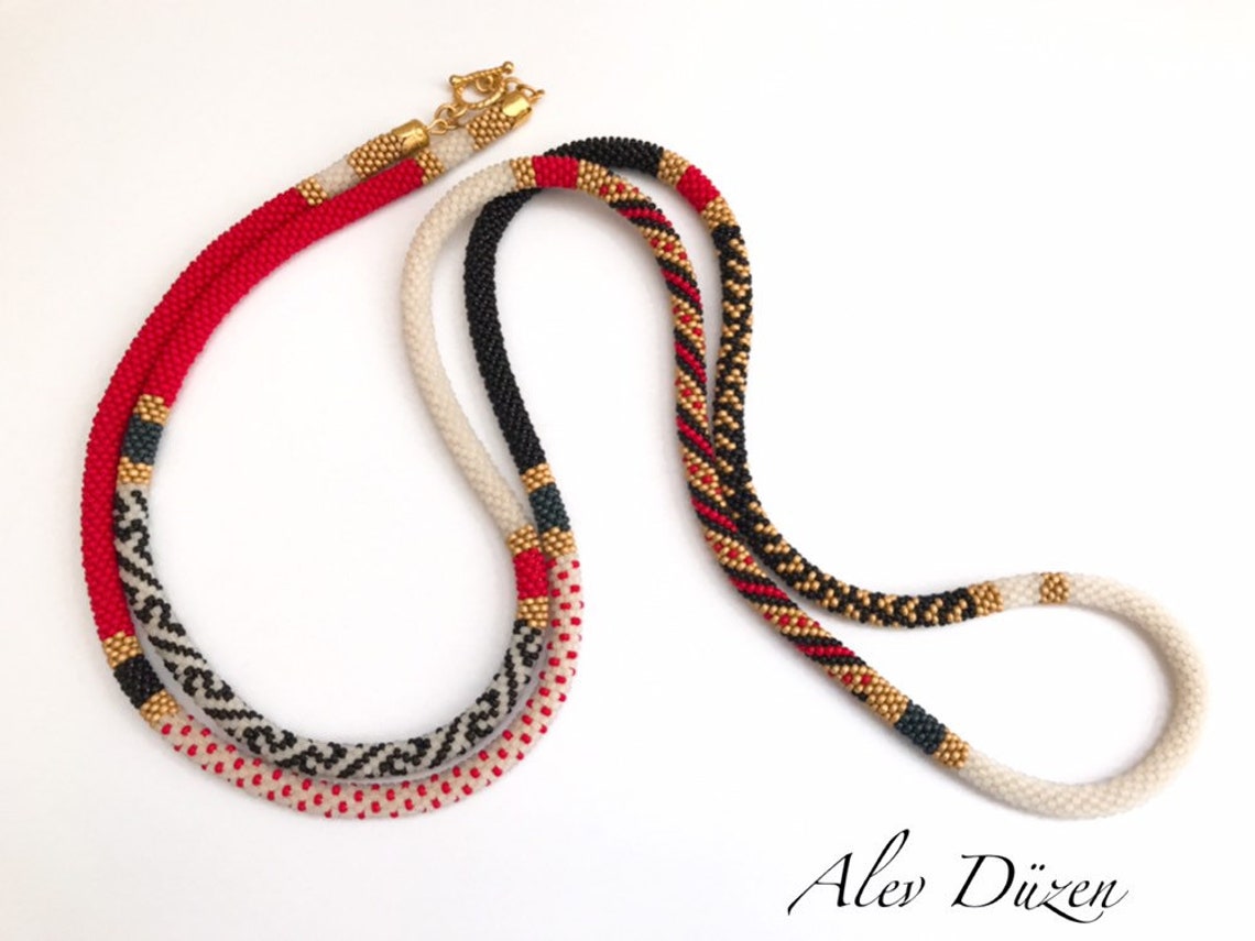 Long Beaded Crochet Necklace Seed Bead Beaded Crochet Necklace | Etsy