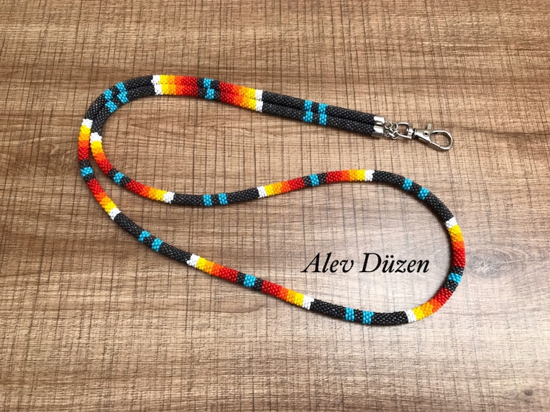 Gray Native American Style Lanyard Beaded Badge Holder - Etsy